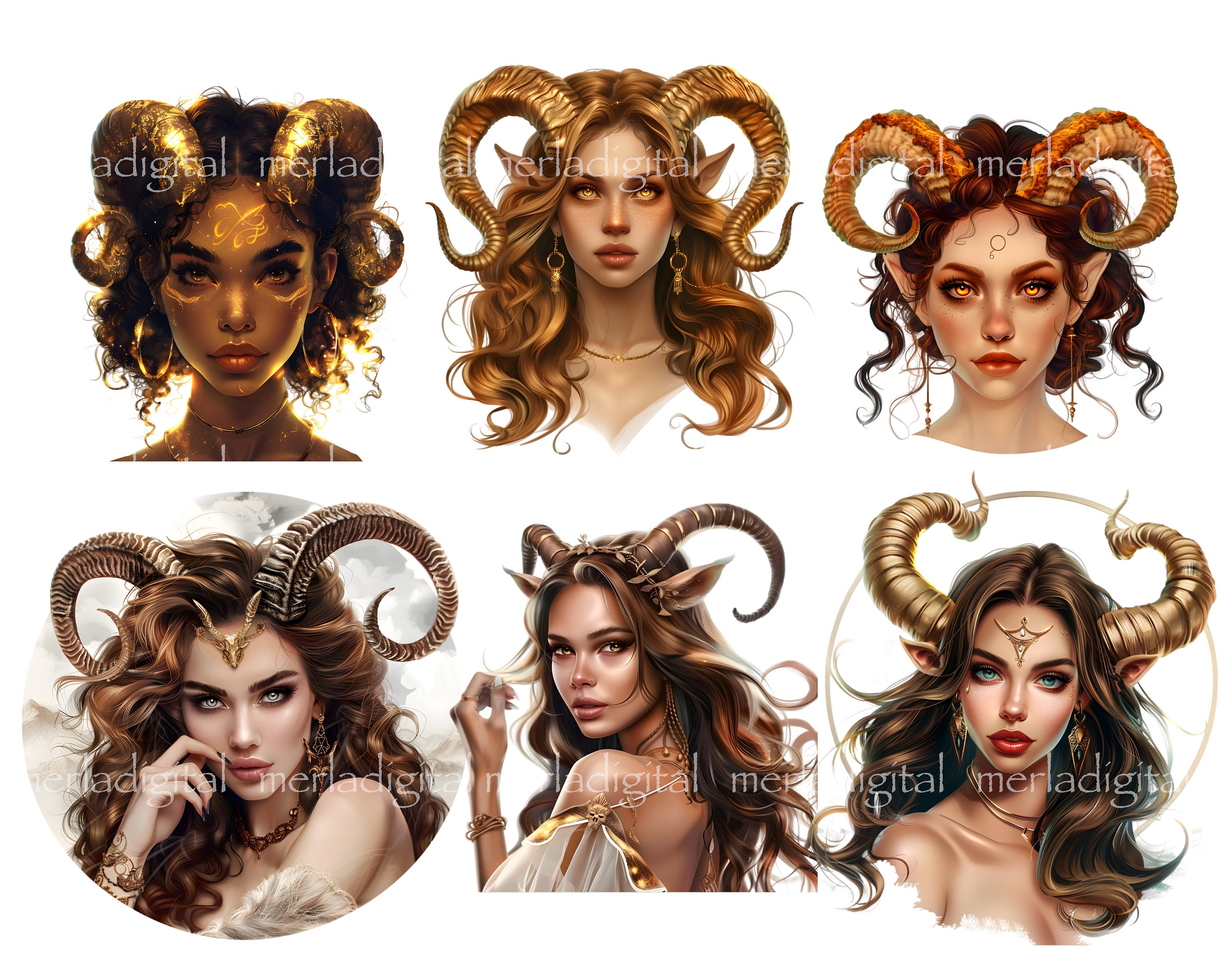 Zodiac Capricorn Bundle PNG Sublimation Horoscope Fantasy Black Woman Zodiac Celestial Star Sign ...