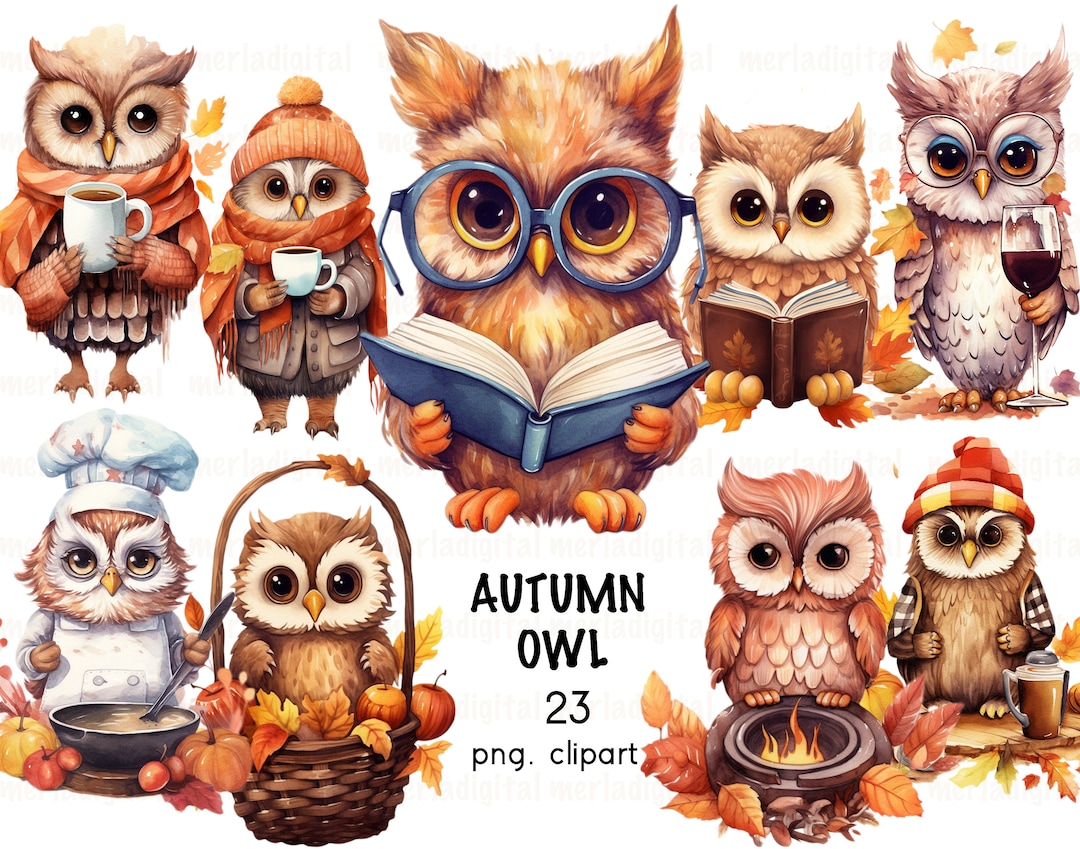 Autumn Owl Watercolor Clipart, Fall Animal Funny Png, Kids Clipart ...