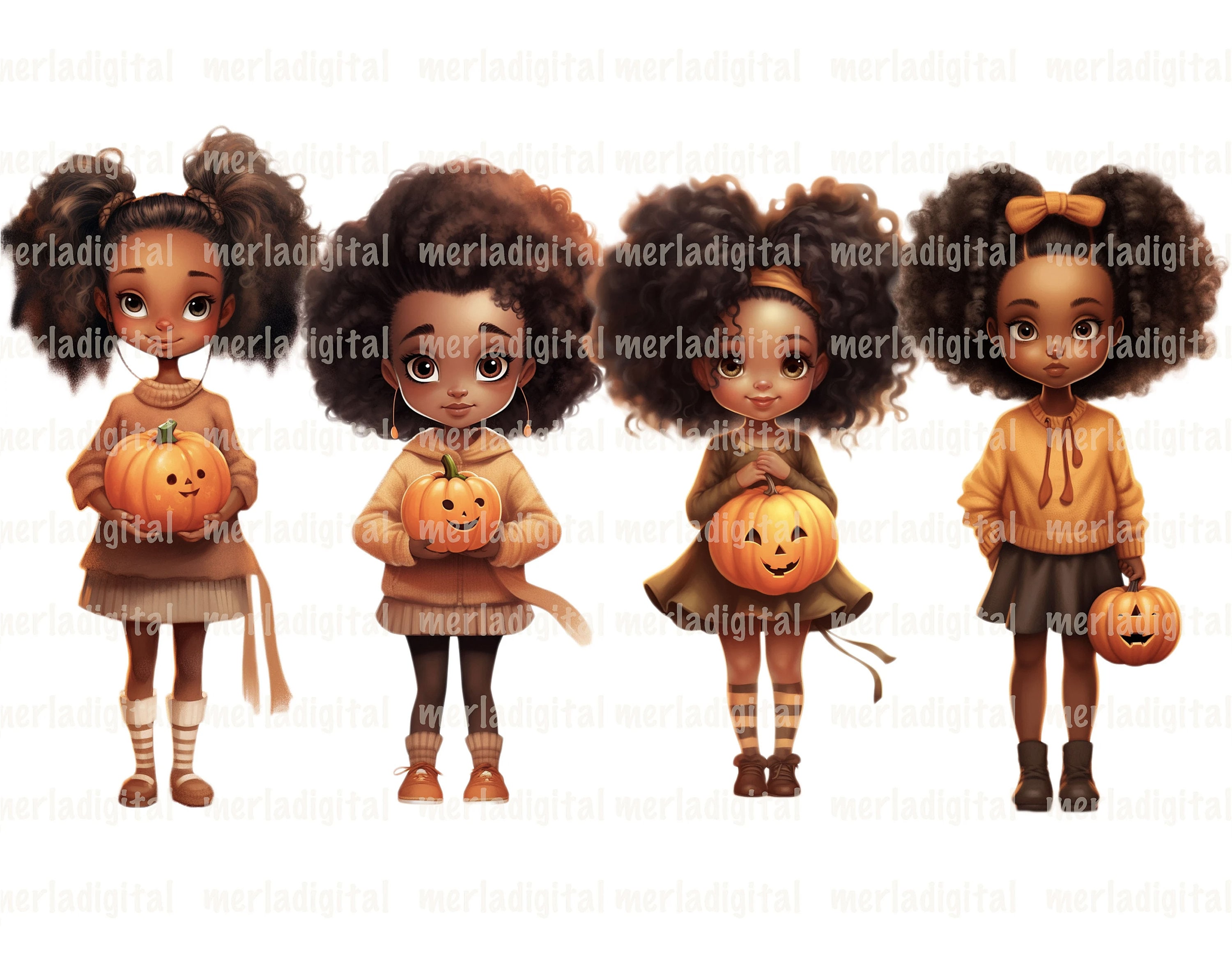 Autumn Little Girls Clipart Bundle Kids Transparent PNG - Etsy
