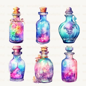 Watercolor Magical Potions Clipart Colorful Watercolor Fantasy Magic ...