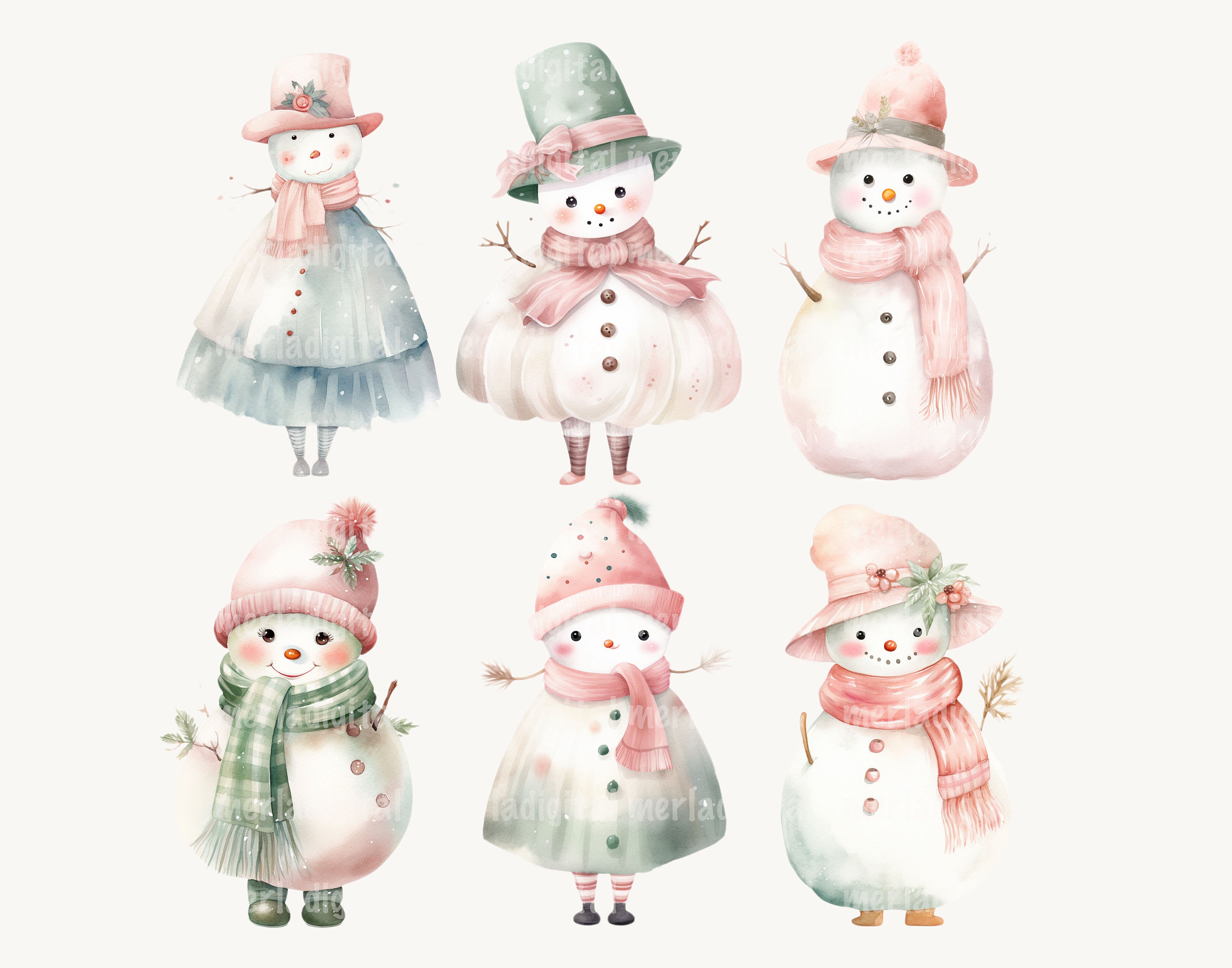 Watercolor Snowman Clipart Bundle Christmas Png Winter Digital - Etsy