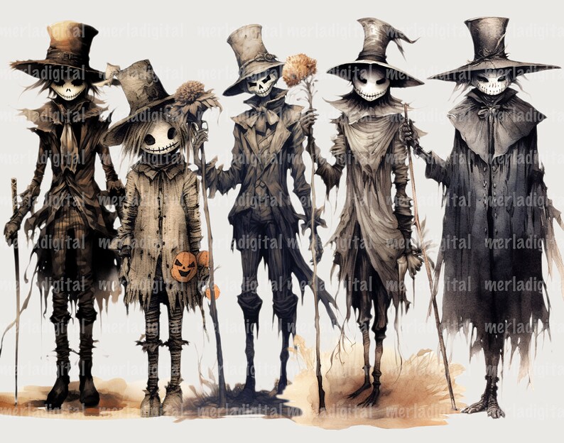 Halloween Vintage Scarecrow Clipart, Halloween Jack-o-lantern Clipart ...