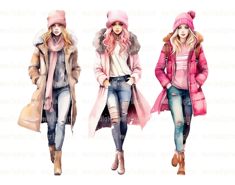 Pink Winter Girls Clipart: Fashion PNG Bundle (digital Download) - Etsy