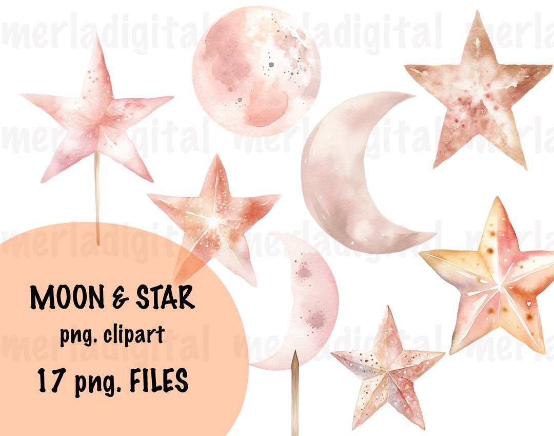 Boho Baby Moon and Star Clipart Watercolor Nursery Space - Etsy