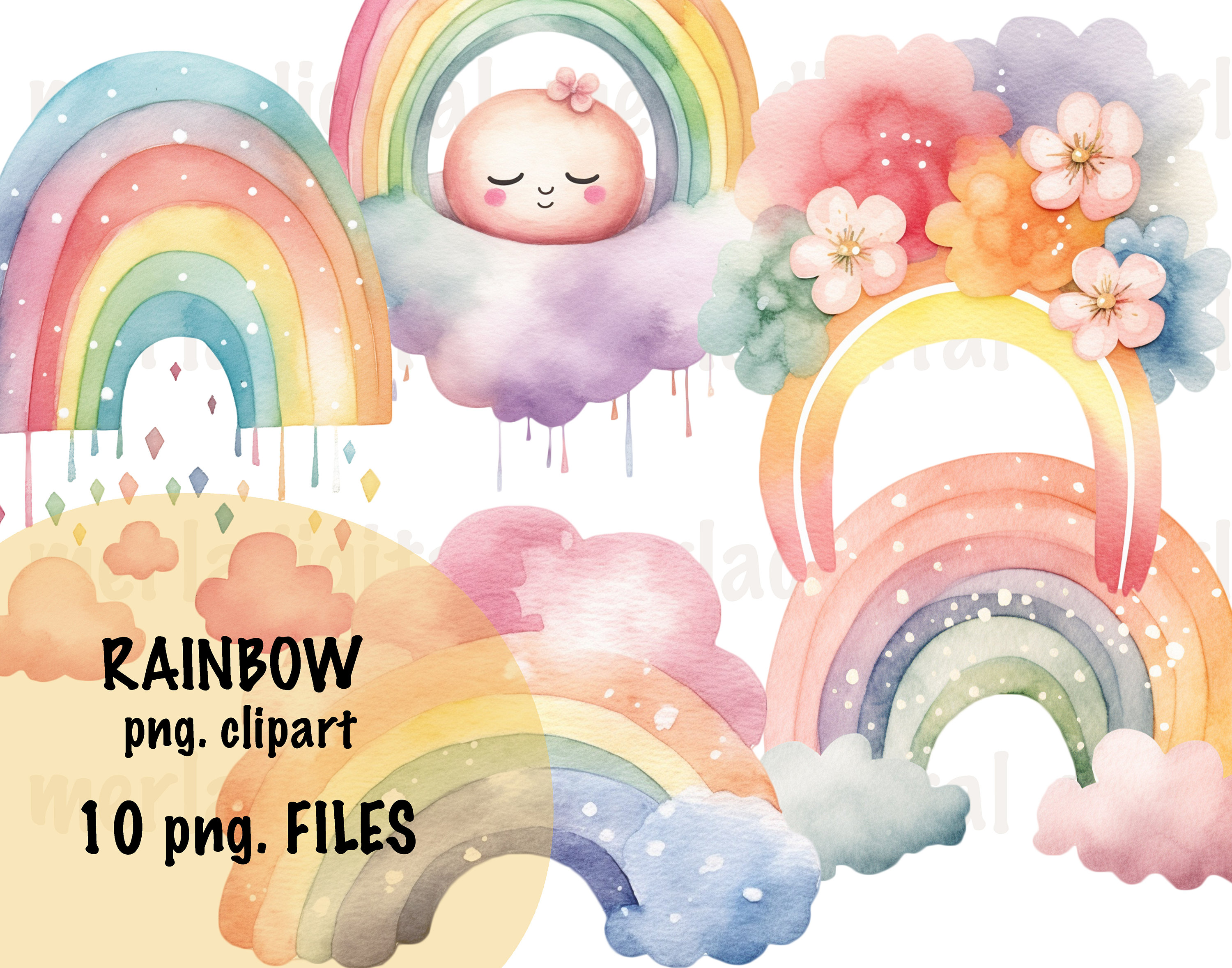 Watercolor Rainbows Clipart Cute Nursery Watercolor Clip Art - Etsy