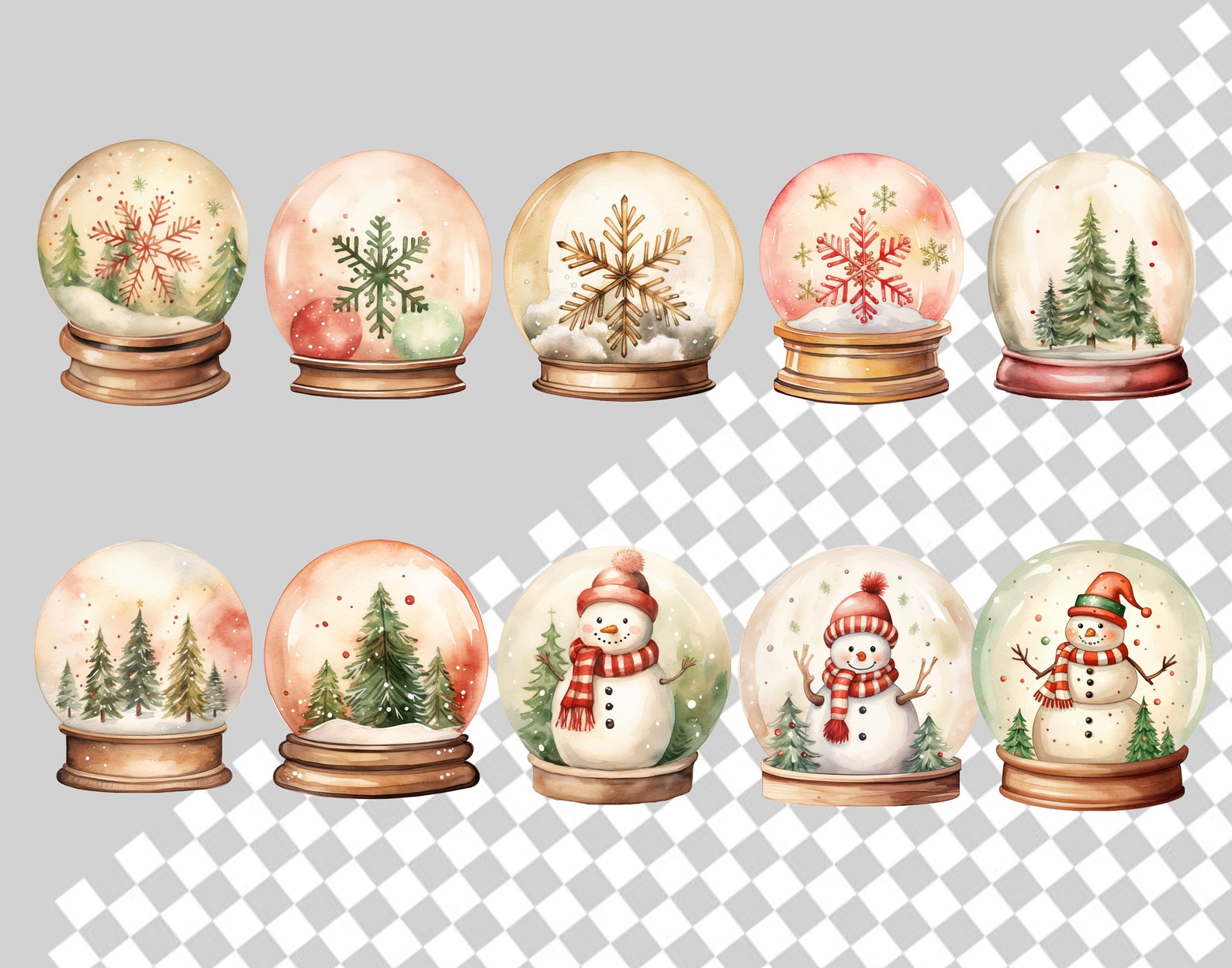 Watercolor Christmas Snow Globes Clipart Set (PNG, Digital Download) - Etsy