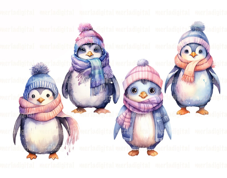 Cute Penguin Clipart, Watercolor Penguin Illustration, Winter Clipart ...