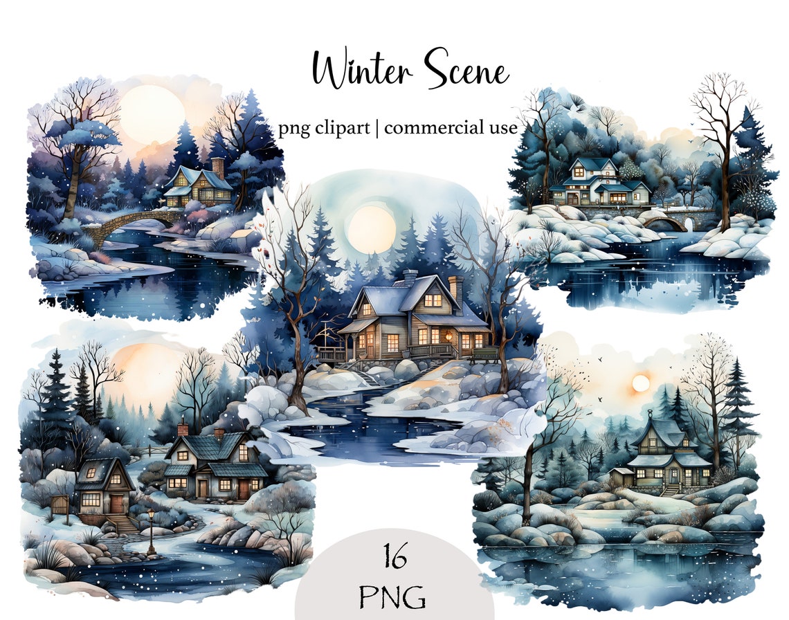 Watercolor Winter Background Winter Landscape Printable Graphics Png ...