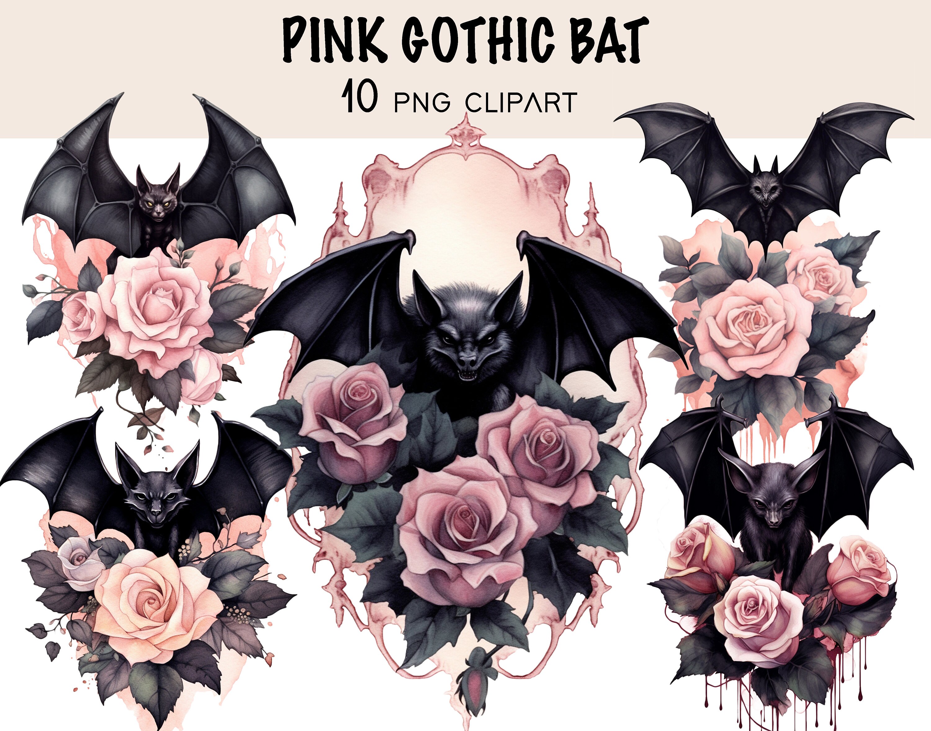 Watercolor Gothic Bat Halloween Clipart Dark Fantasy Watercolor Bat ...