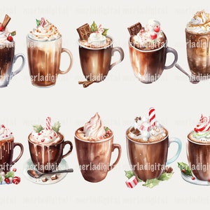 Christmas Clipart Hot Chocolate PNG Bundle Watercolor Christmas Sweets ...