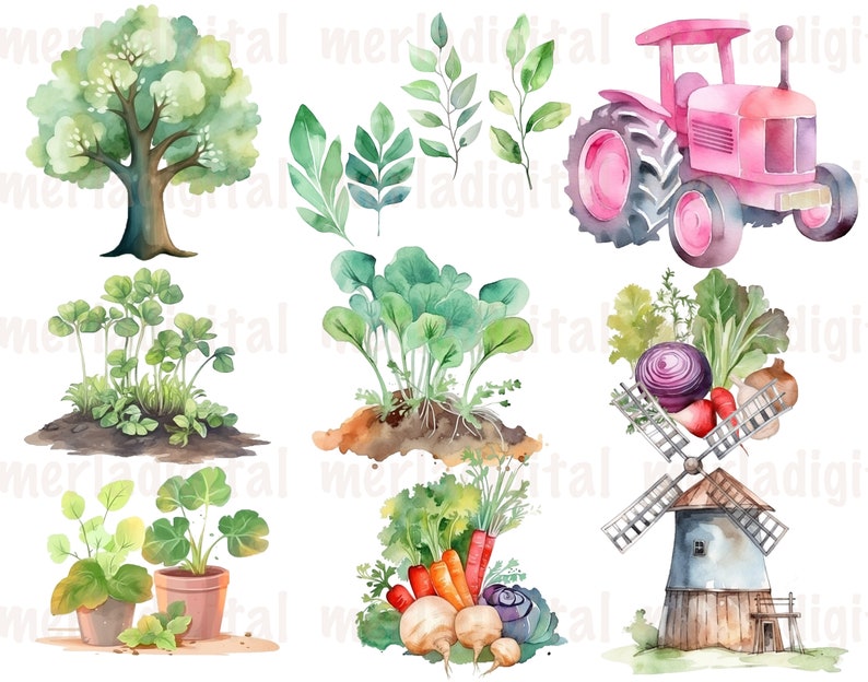 Farm Animals Clipart, Watercolor Cute Farm Clip Art, Girly Nursery ...