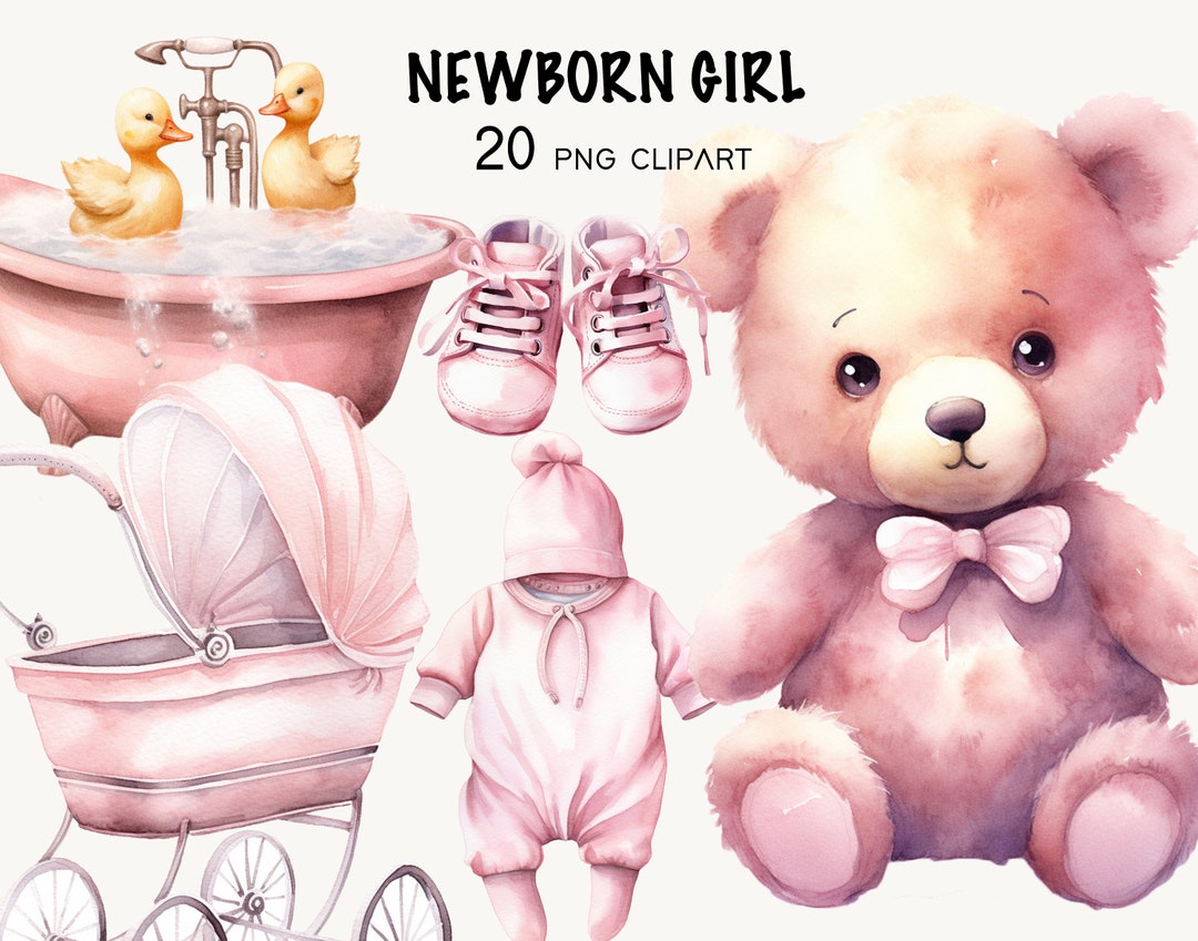 New Born Baby Girl Clipart Watercolor Pink Baby Nursery Clipart Baby ...