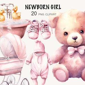 New Born Baby Girl Clipart Watercolor Pink Baby Nursery Clipart Baby ...