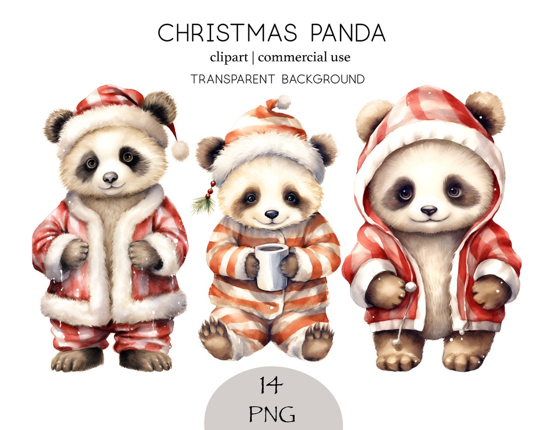 Panda Clipart Png Bundle Christmas Animal Clipart Kids Christmas Craft ...