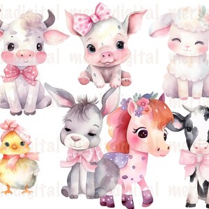 Farm Animals Clipart, Watercolor Cute Farm Clip Art, Girly Nursery ...