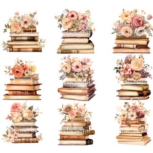 Floral Book Clipart Vintage Book Stack Png Watercolor Clipart Fantasy ...