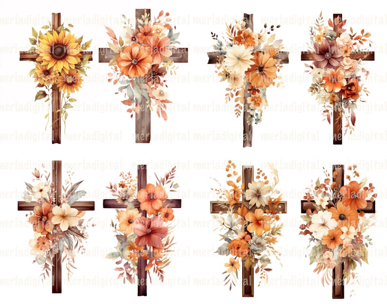 Autumn Cross PNG Bundle, Sunflower Thanksgiving Clipart (digital ...