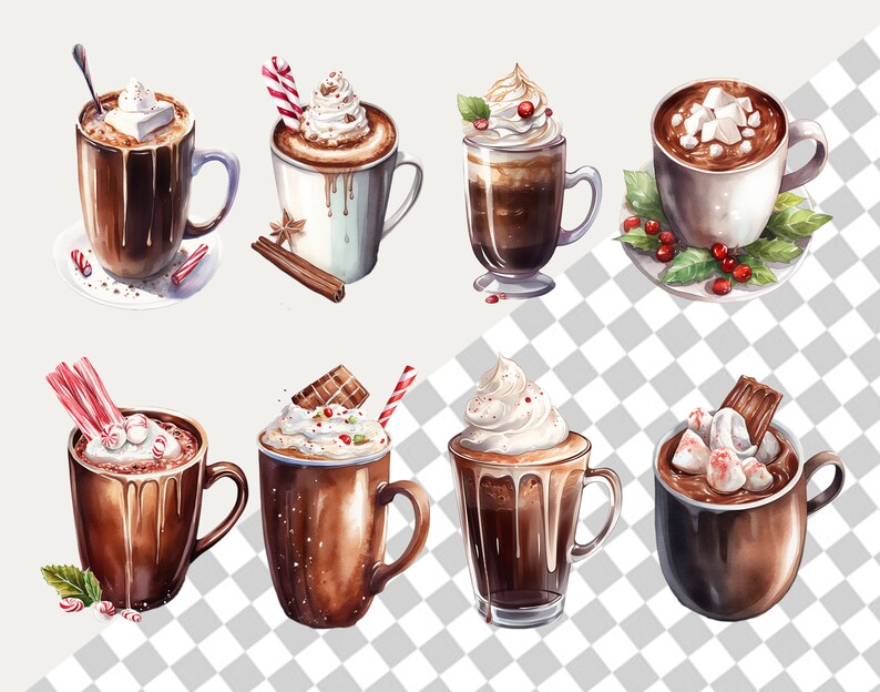 Christmas Clipart Hot Chocolate PNG Bundle Watercolor Christmas Sweets ...