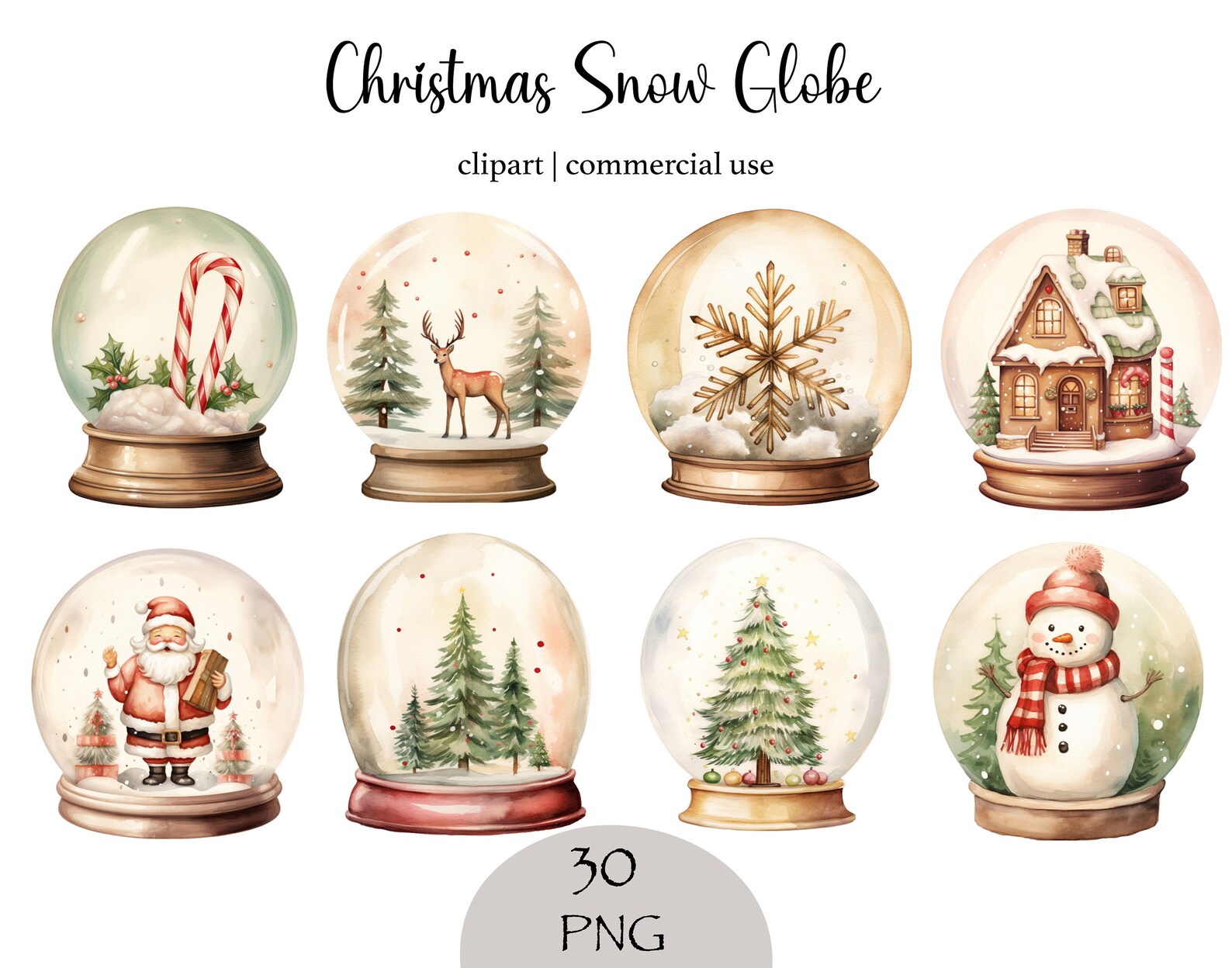 Watercolor Christmas Snow Globes Clipart Set (PNG, Digital Download) - Etsy