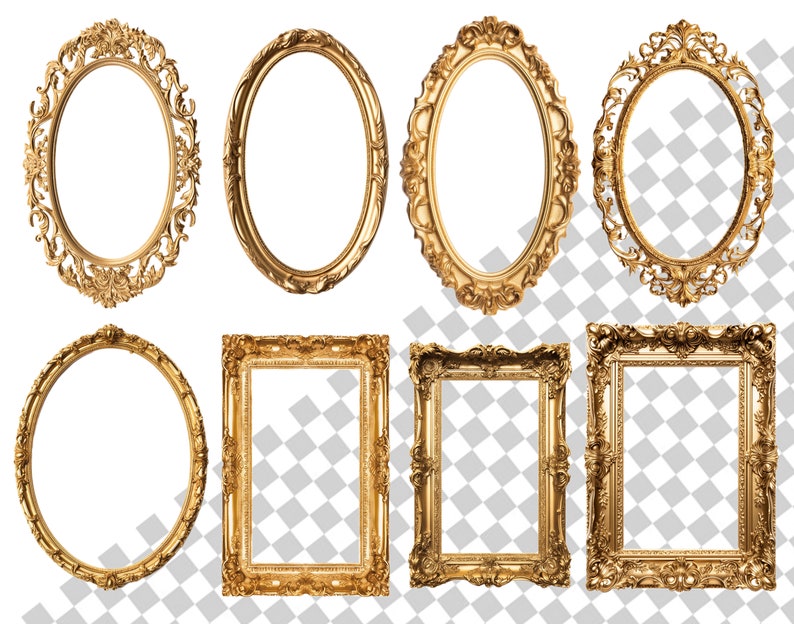 Vintage Gold Baroque Frames Clipart, Commercial Use (PNG Digital ...