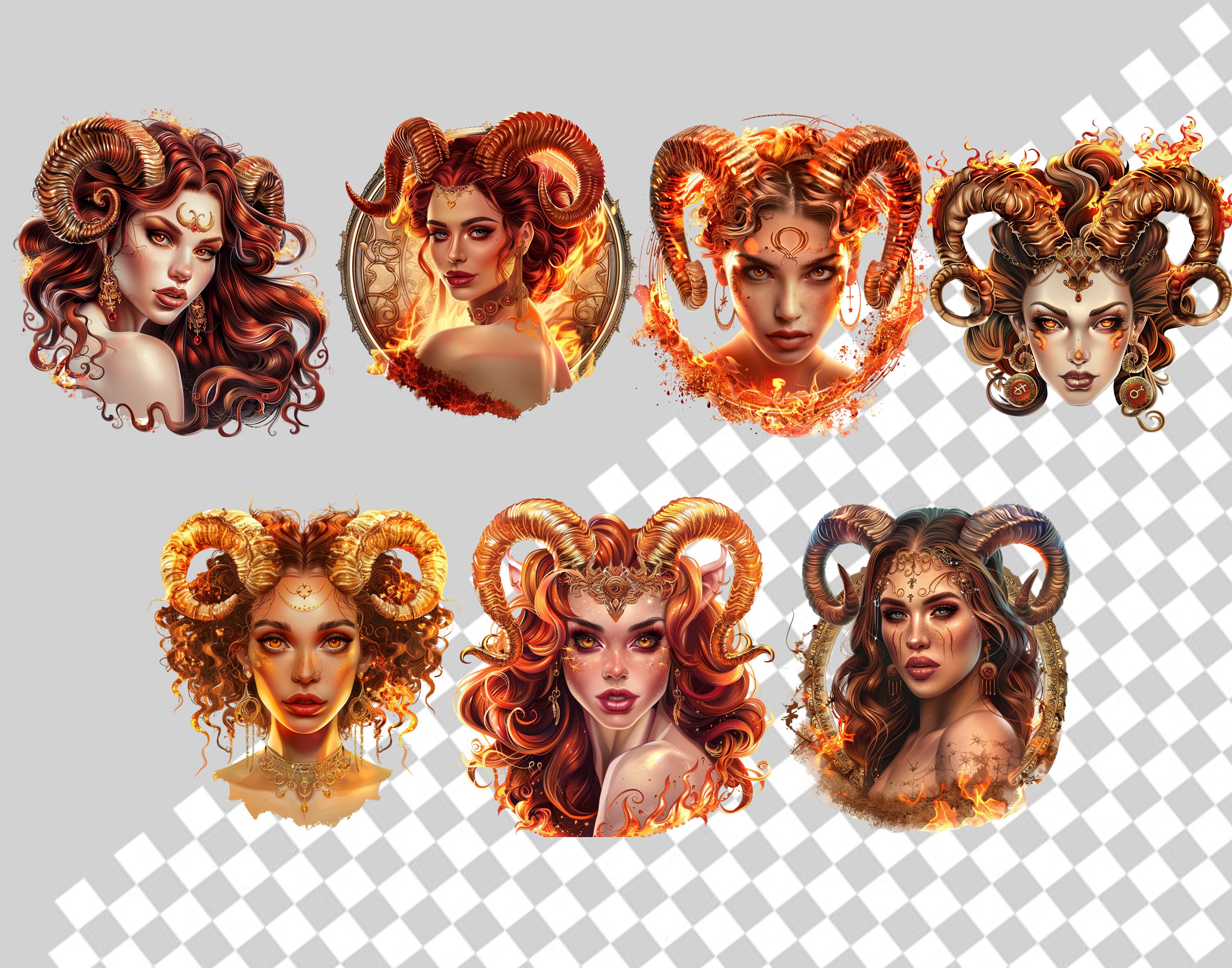 Zodiac Aries Bundle PNG Sublimation Horoscope Fantasy Black Woman Zodiac Celestial Star Sign ...