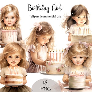 Birthday Girl Clipart Bundle Pink Birthday Watercolor Clipart Kids ...