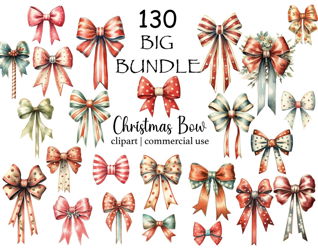Watercolor Christmas Bow Clipart Bundle Christmas Card Making PNG Red ...