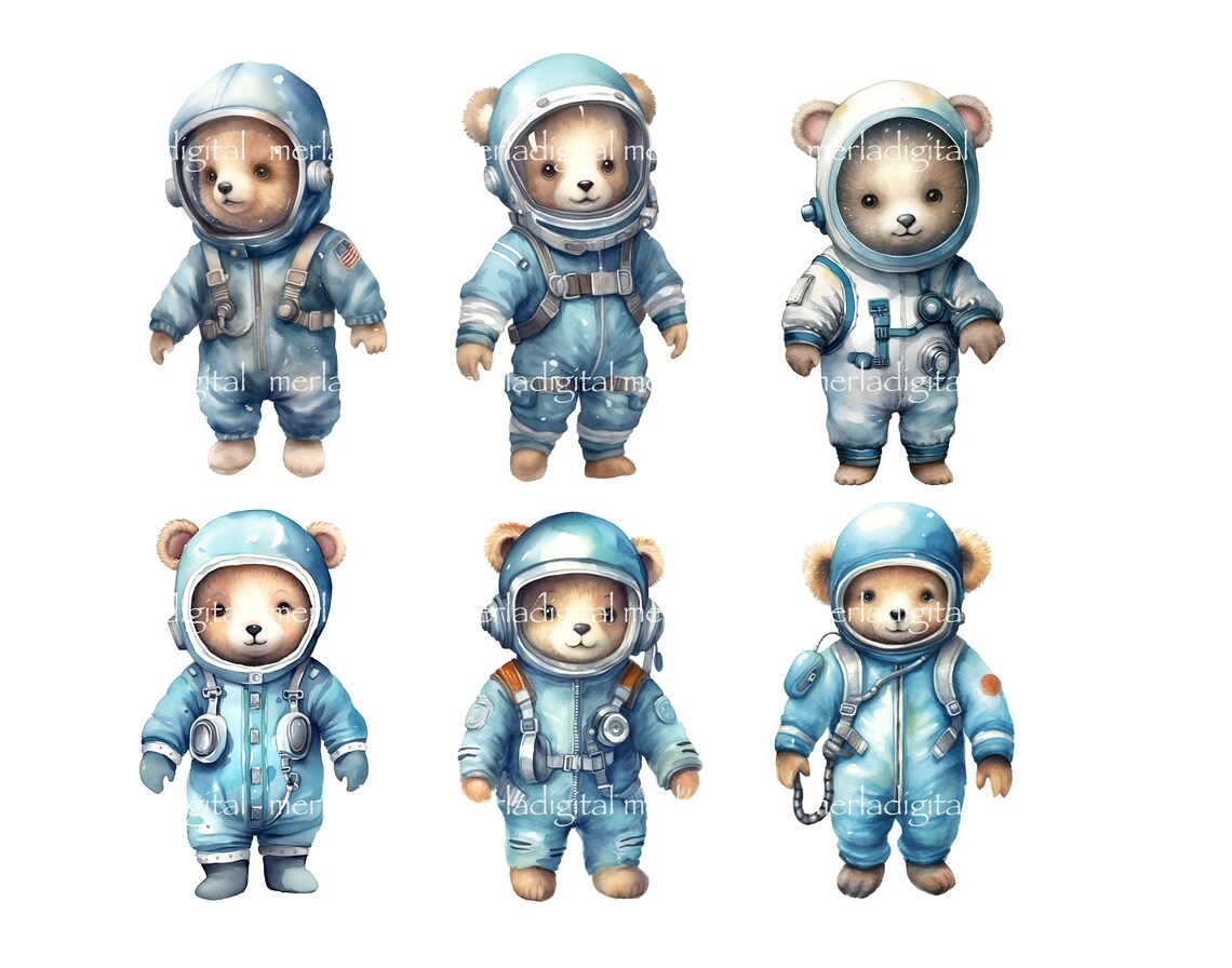 Space Watercolor Clipart Astronaut Blue Baby Boy Nursery Clipart ...