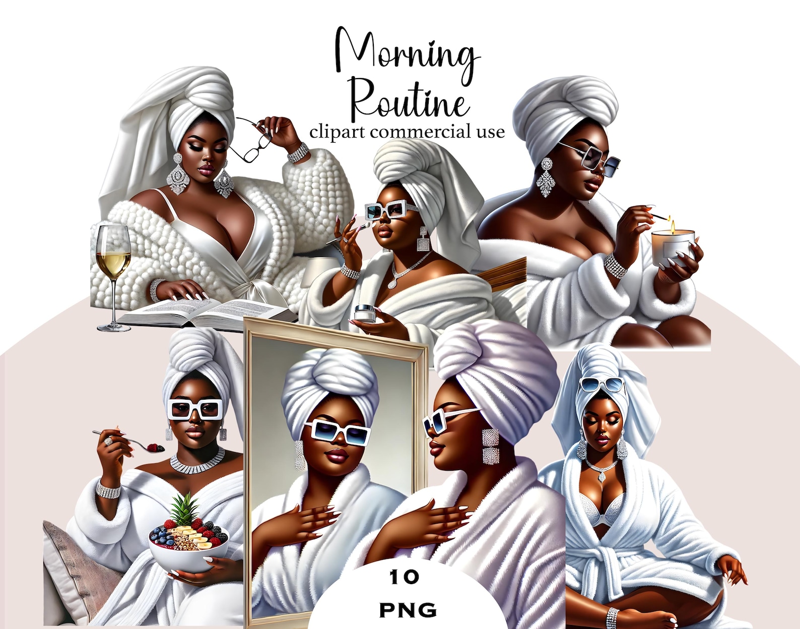 Black Girl Morning Routine Clipart Bundle PNG Self Care & Soft Life ...