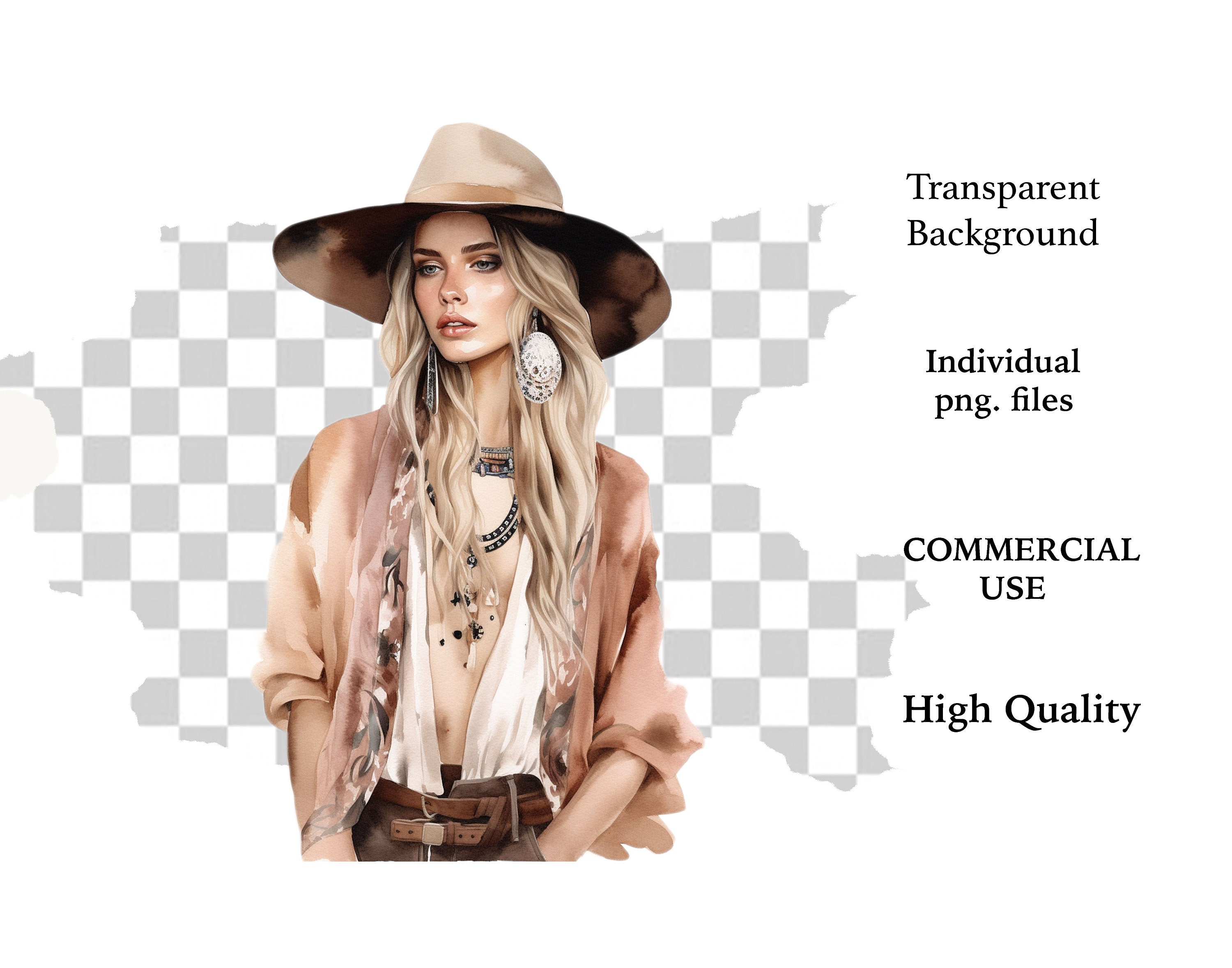 Watercolor Western Clip Art Bundle Cowgirl Png Western Boho Clipart ...