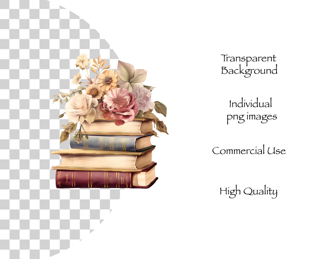 Floral Book Clipart Vintage Book Stack Png Watercolor Clipart Fantasy ...