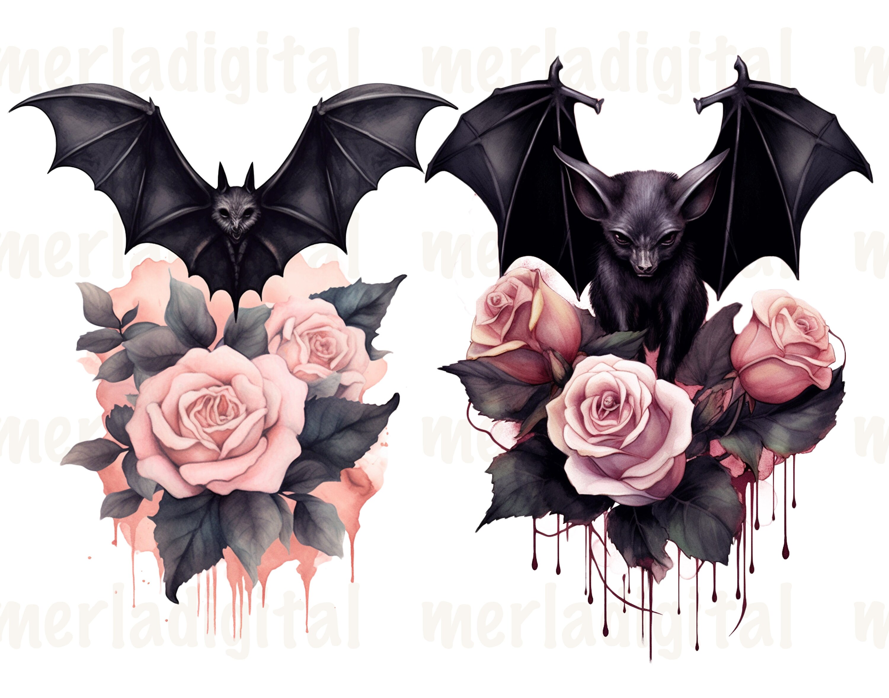 Watercolor Gothic Bat Halloween Clipart Dark Fantasy Watercolor Bat ...