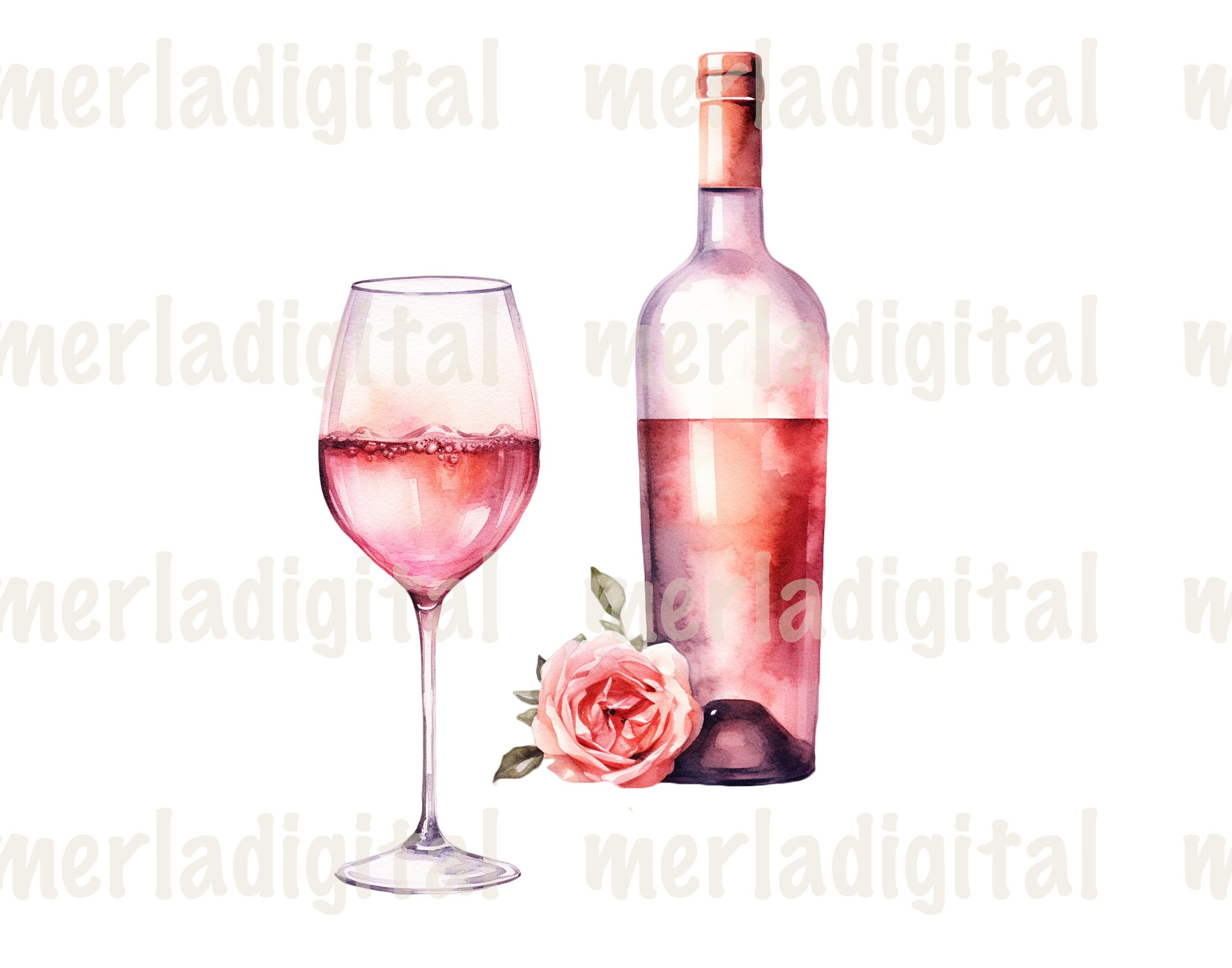 Watercolor Floral Rose Wine Clipart Floral Wine Digital Png. - Etsy