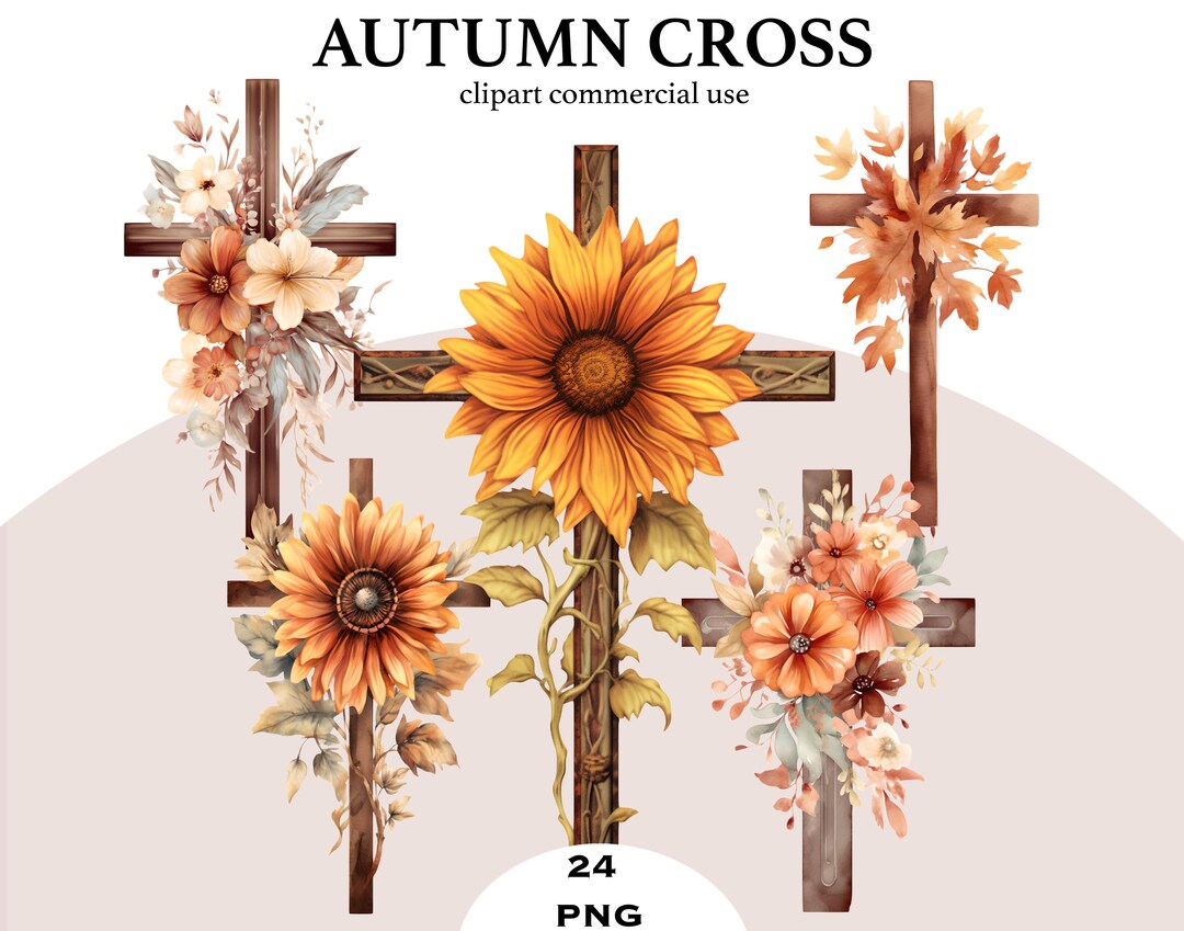 Autumn Cross PNG Bundle, Sunflower Thanksgiving Clipart (digital ...