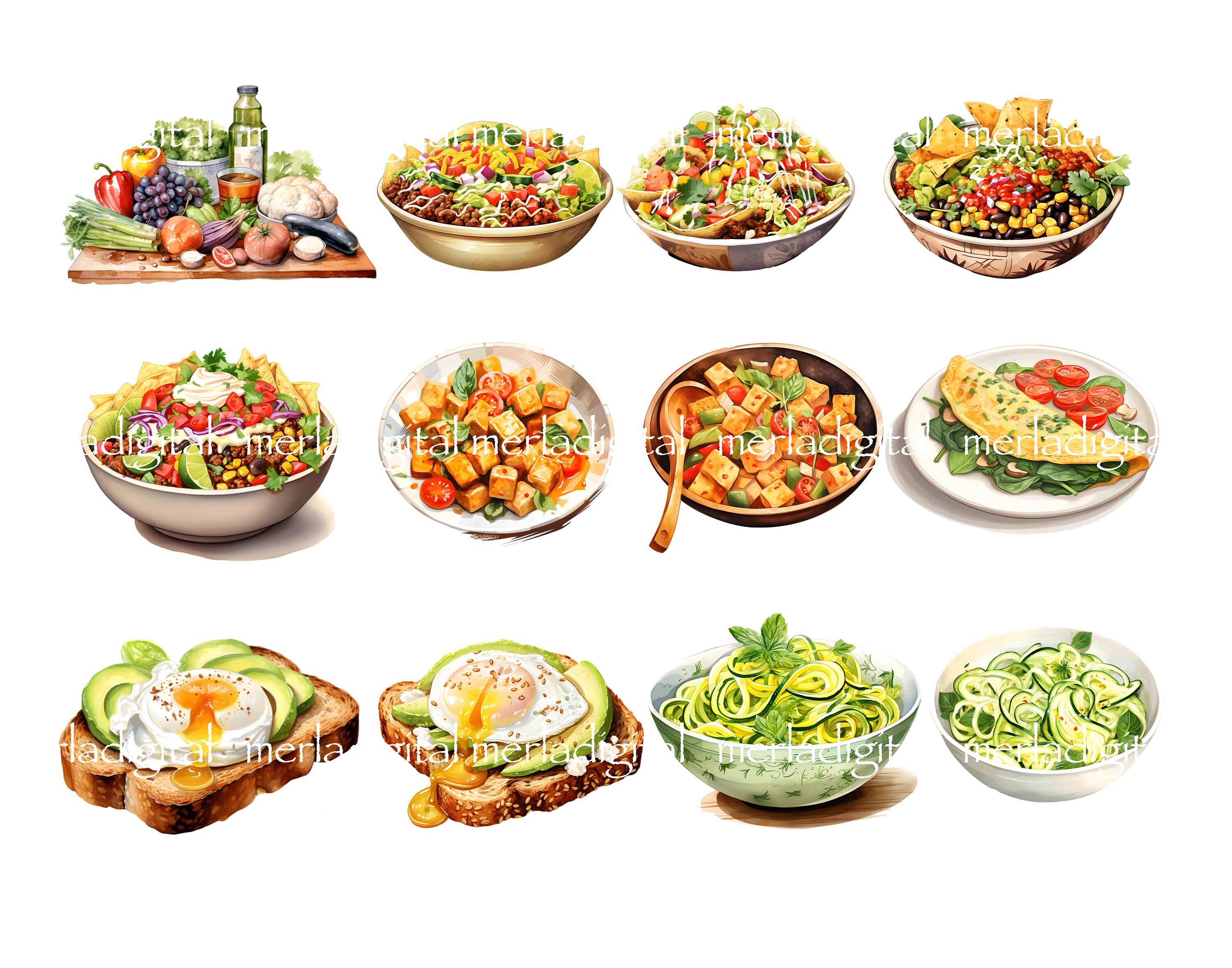 Healthy Food Clipart Lifestyle Watercolor Vegetable Fruits Clipart Self ...