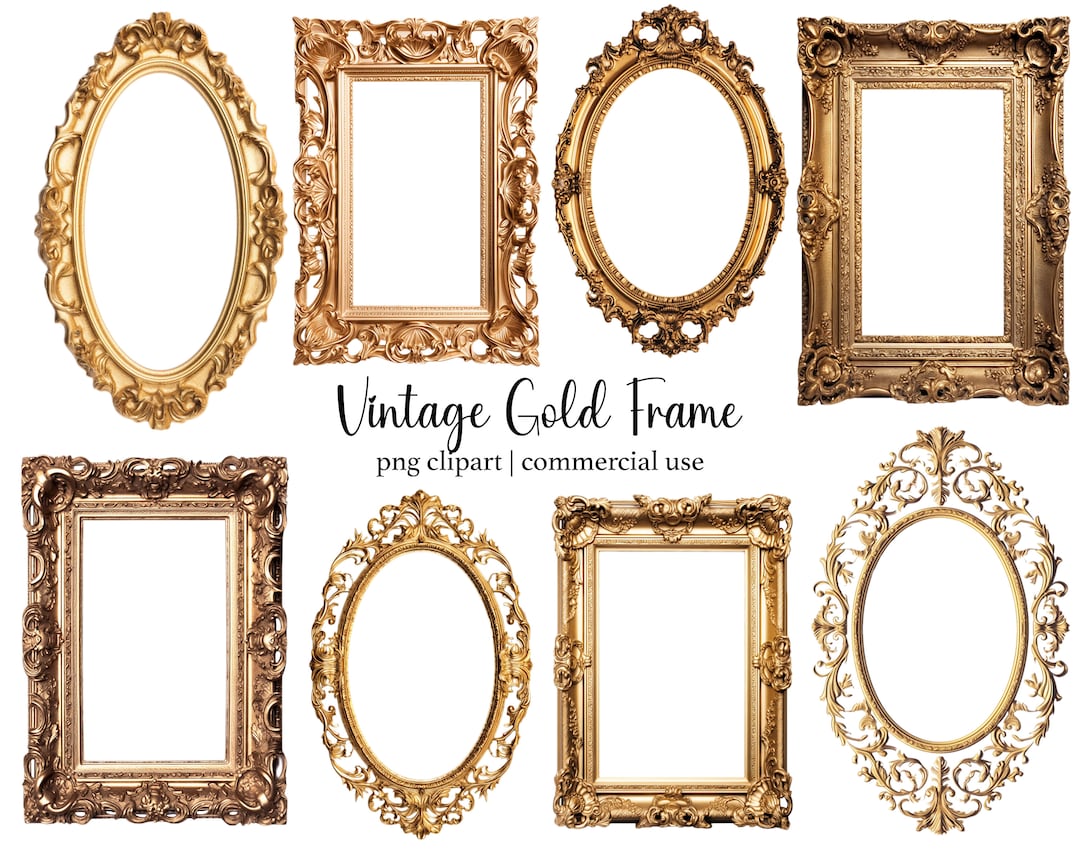 Vintage Gold Frames Clipart Baroque Vintage Frames Mockup Clip Art Graphics Images Junk Journals ...