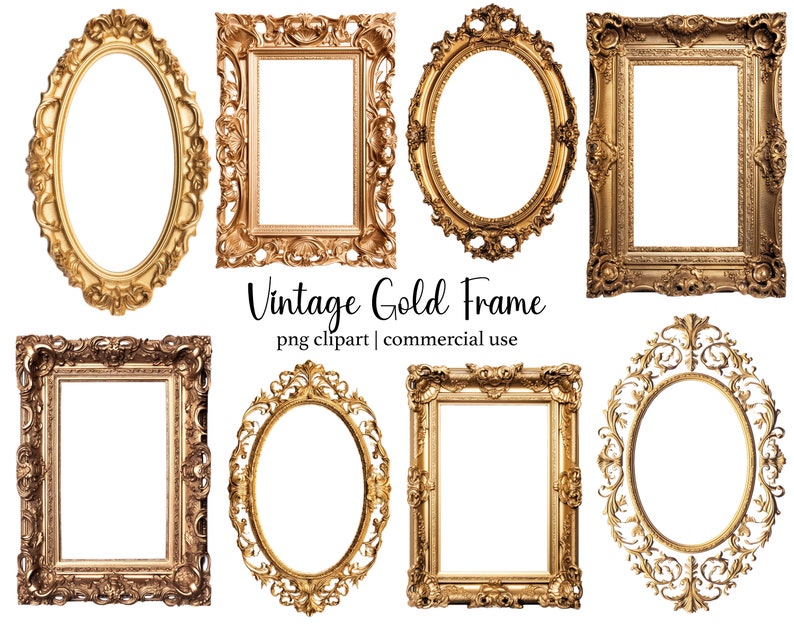 Vintage Gold Baroque Frames Clipart, Commercial Use (PNG Digital ...
