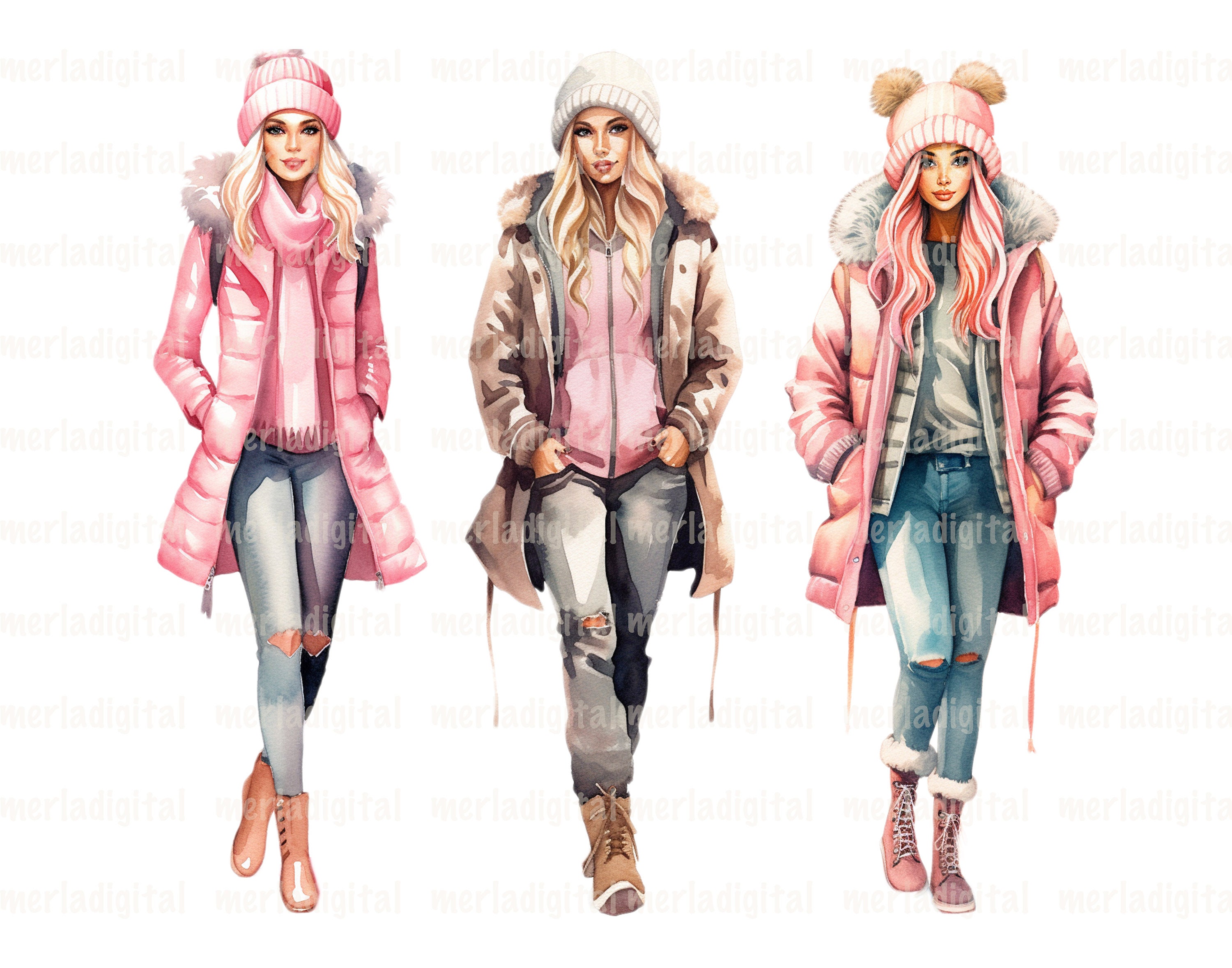 Pink Winter Girls Clipart: Fashion PNG Bundle (digital Download) - Etsy