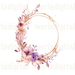 Watercolor Floral Wreath Clipart, Boho Summer Flowers (PNG Digital ...