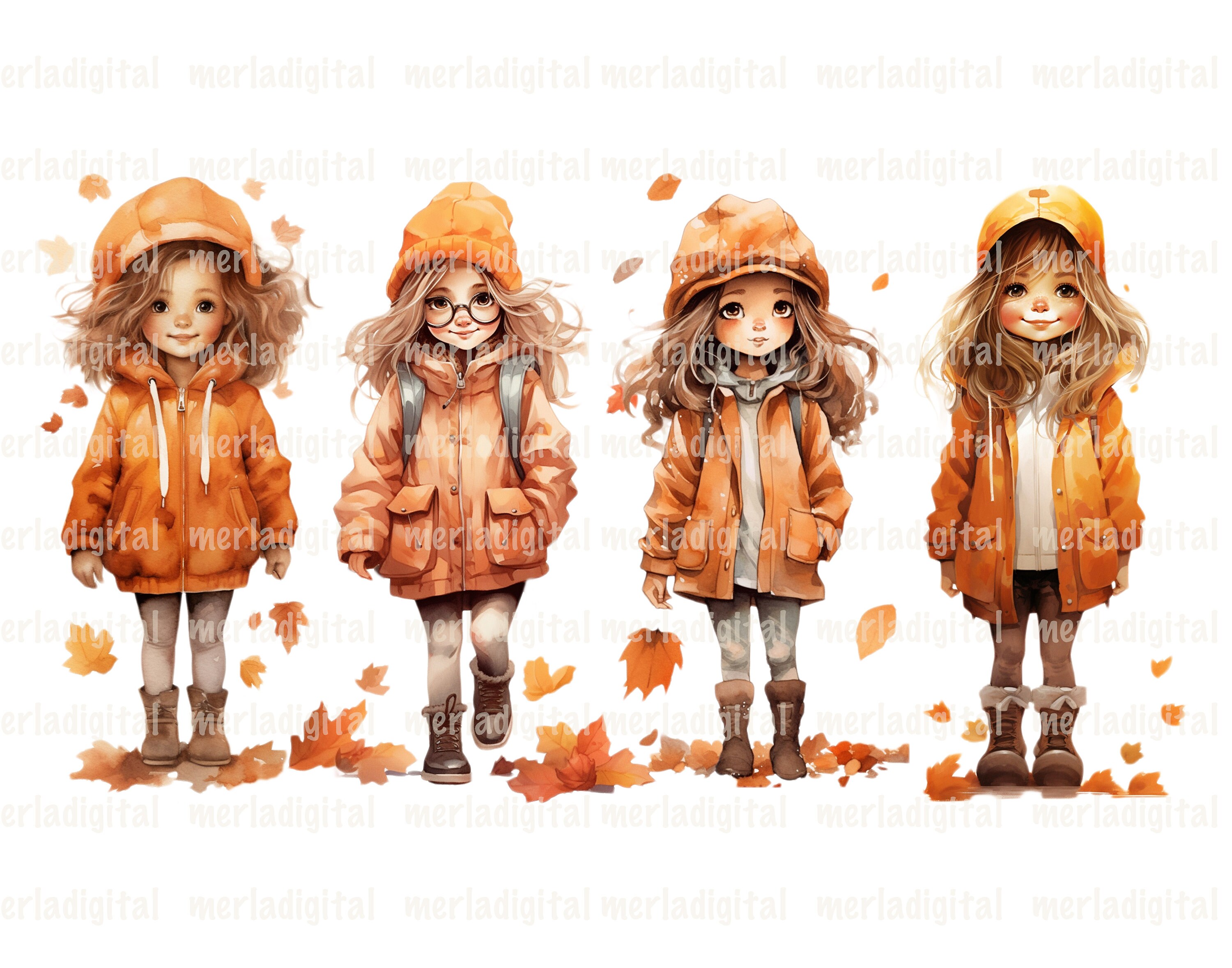 Autumn Kids Cute Watercolor Clipart, Fall Leaves Kids Clipart PNG, Kids ...