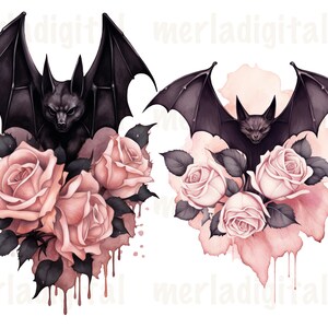 Watercolor Gothic Bat Halloween Clipart Dark Fantasy Watercolor Bat ...