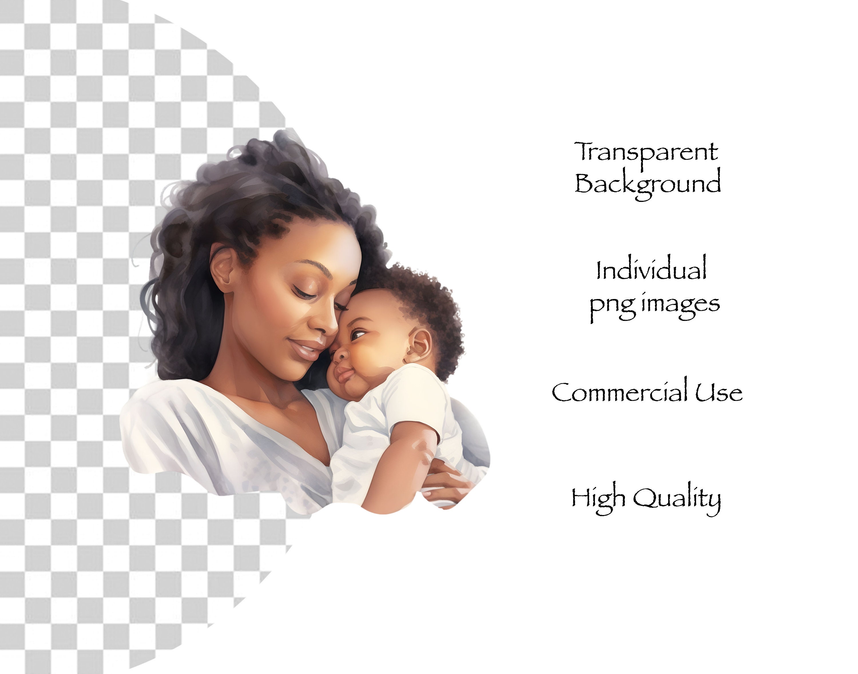 Watercolor Mother and Baby Clipart, Mother's Day PNG (digital Download ...