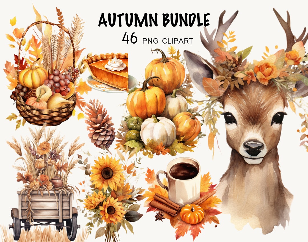Watercolor Autumn Bundle Clipart Fall Holiday Treats Thanksgiving ...