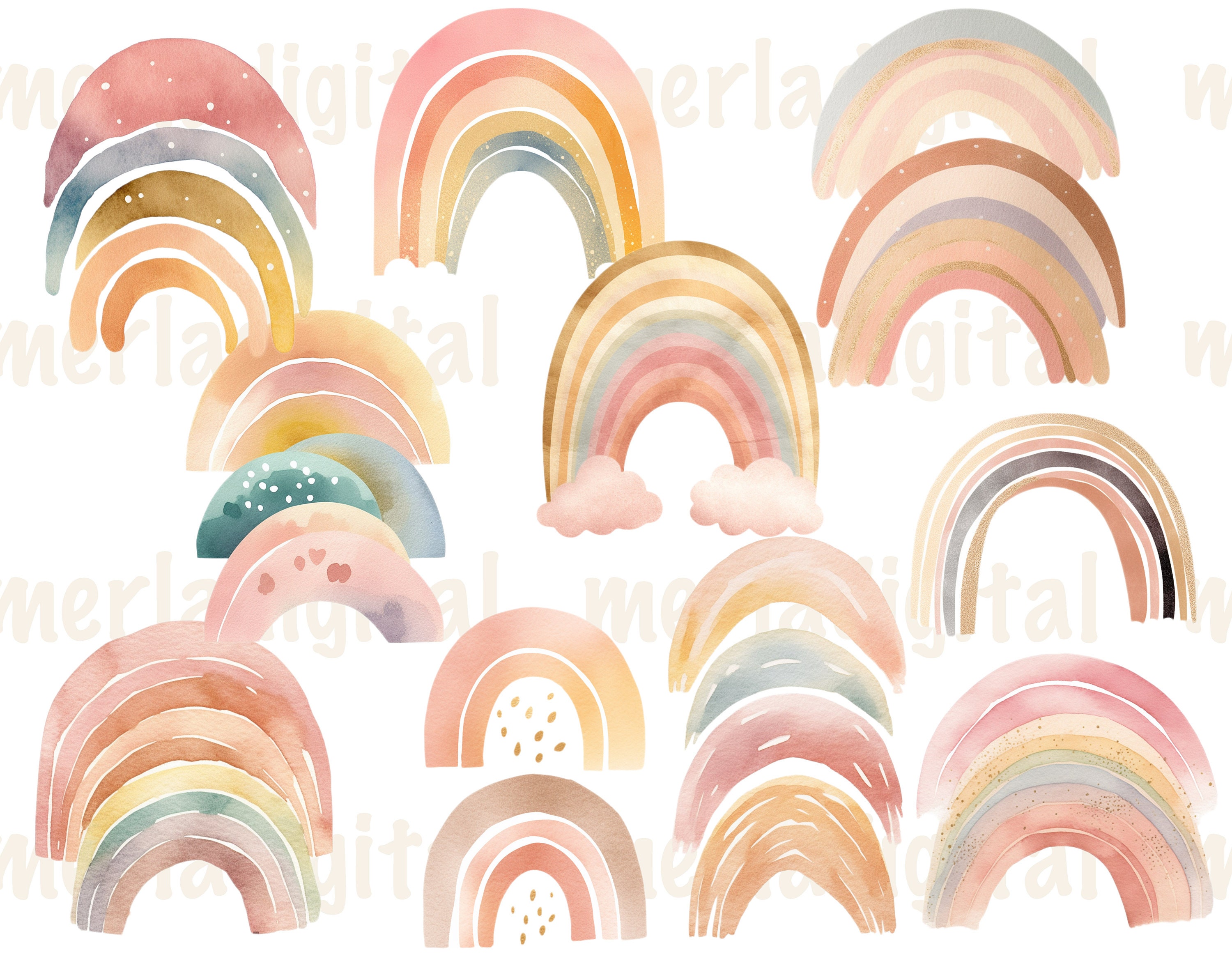 Watercolor Boho Rainbows Clipart Nursery Watercolor Cute Clip - Etsy