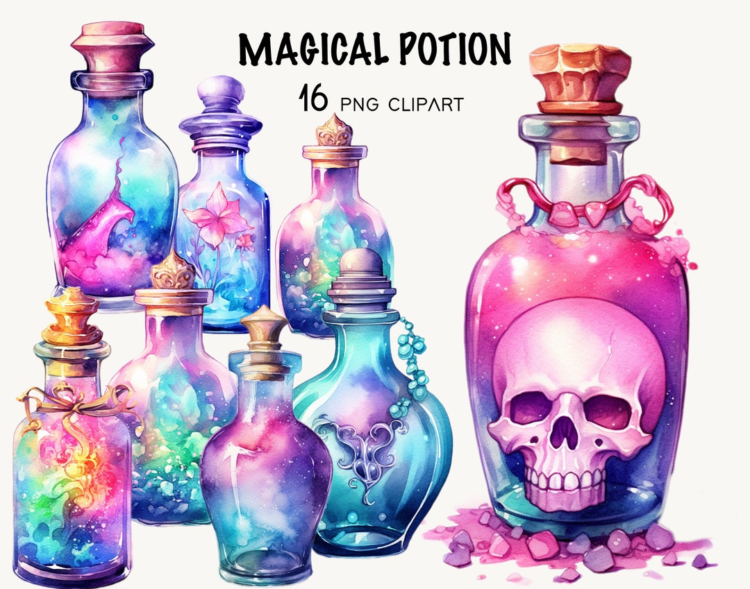 Watercolor Magical Potions Clipart Colorful Watercolor Fantasy Magic ...