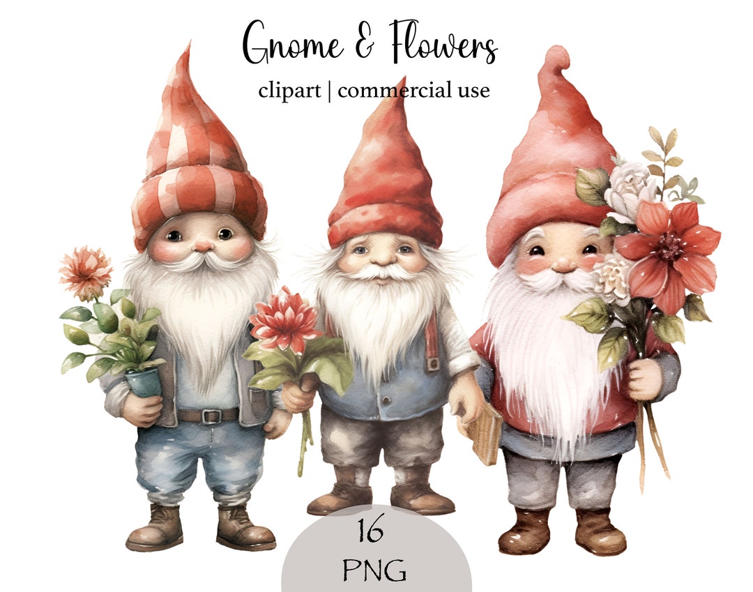 Gnome Clipart Flower Gnomes PNG Cute Gnome PNG Floral Watercolor Gnomes ...
