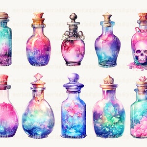 Watercolor Magical Potions Clipart Colorful Watercolor Fantasy Magic ...