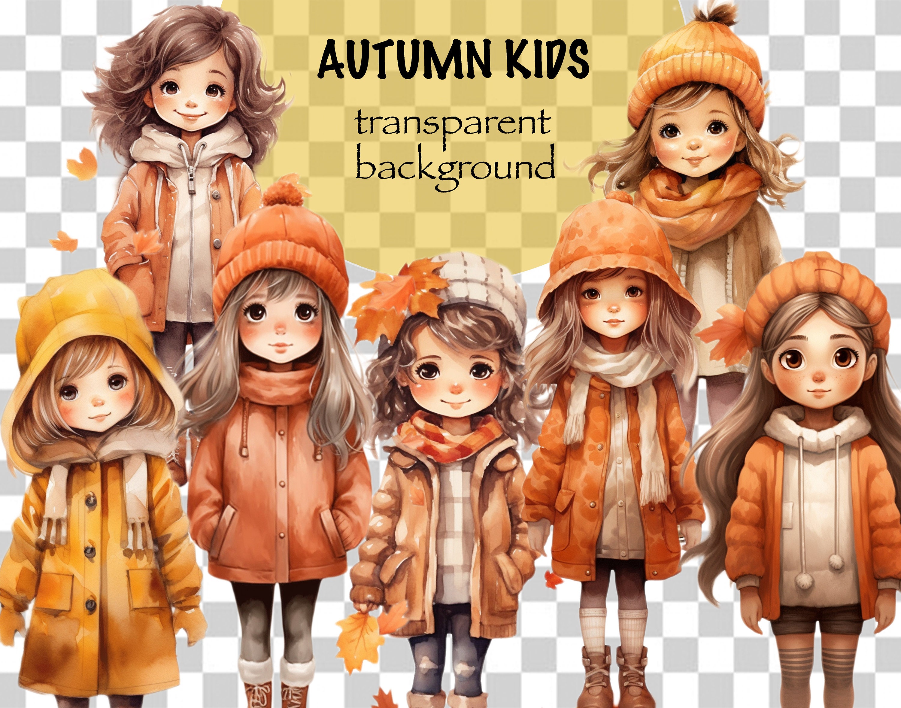Autumn Kids Cute Watercolor Clipart, Fall Leaves Kids Clipart PNG, Kids ...