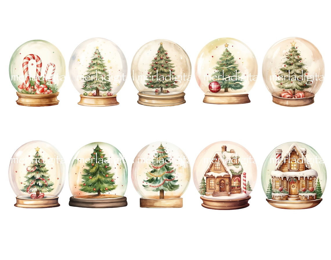 Watercolor Christmas Snow Globes Clipart Set (PNG, Digital Download) - Etsy