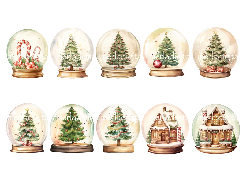 Watercolor Christmas Snow Globes Clipart Set (PNG, Digital Download) - Etsy